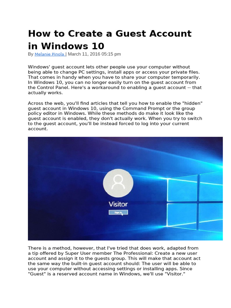 How To Create A Guest Account in Windows 10 | PDF