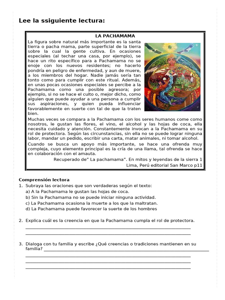 Ficha Comunicacion Jueves 14 de Agosto Leemos Culto A La Tierra La ...