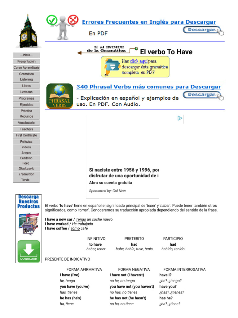 VerboTo Have - Conjugacion | PDF