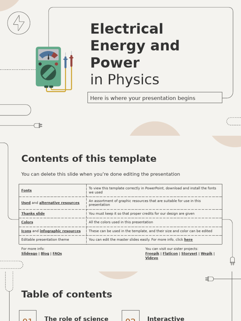 Electrical Energy and Power in Physics by Slidesgo | PDF