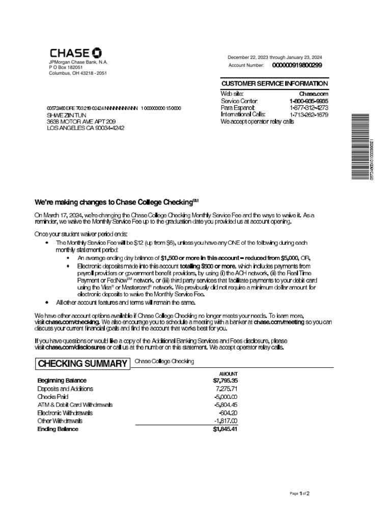 Jpmorgan Chase Bank, N.A. P O Box 182051 Columbus, Oh 43218 - 2051 ...