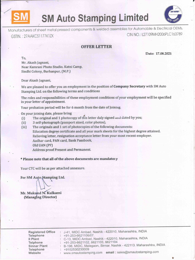 Offer Letter Format | PDF