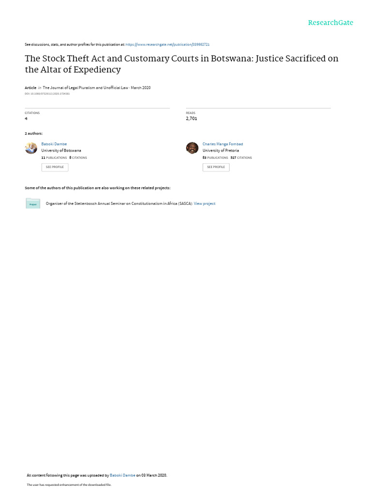 The Stock Theft Act and Customary Courts in Botswana - Justice ...