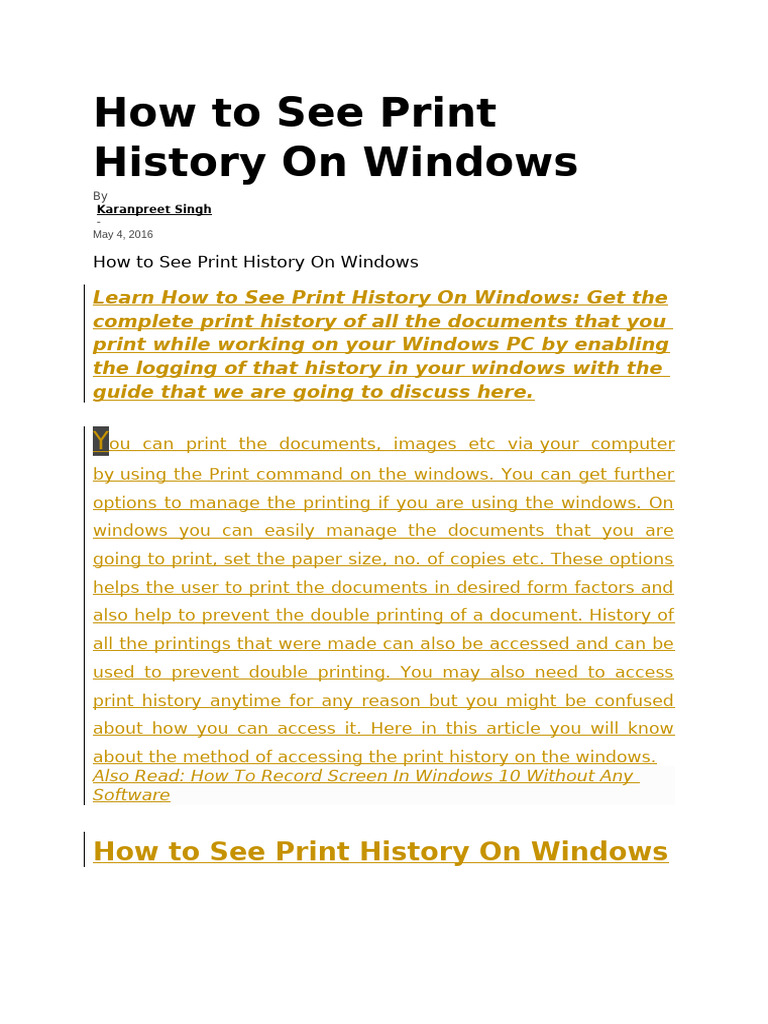 Panduan Guide - How To See Print History On Windows | PDF