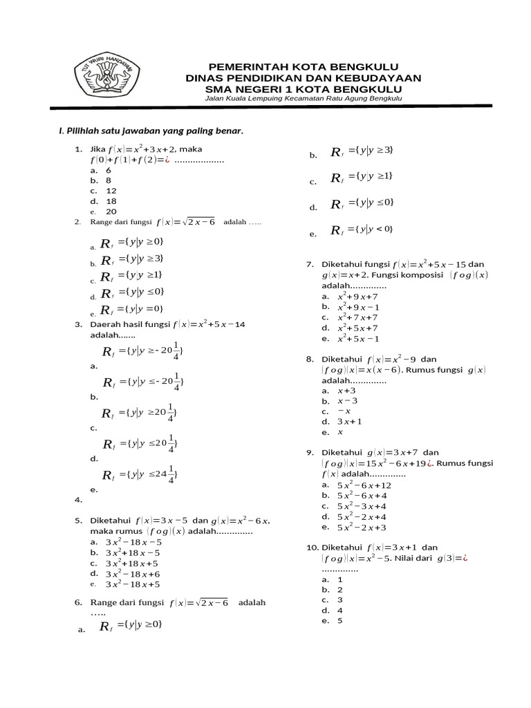 SOAL MAT W Kls X SMT 2 | PDF