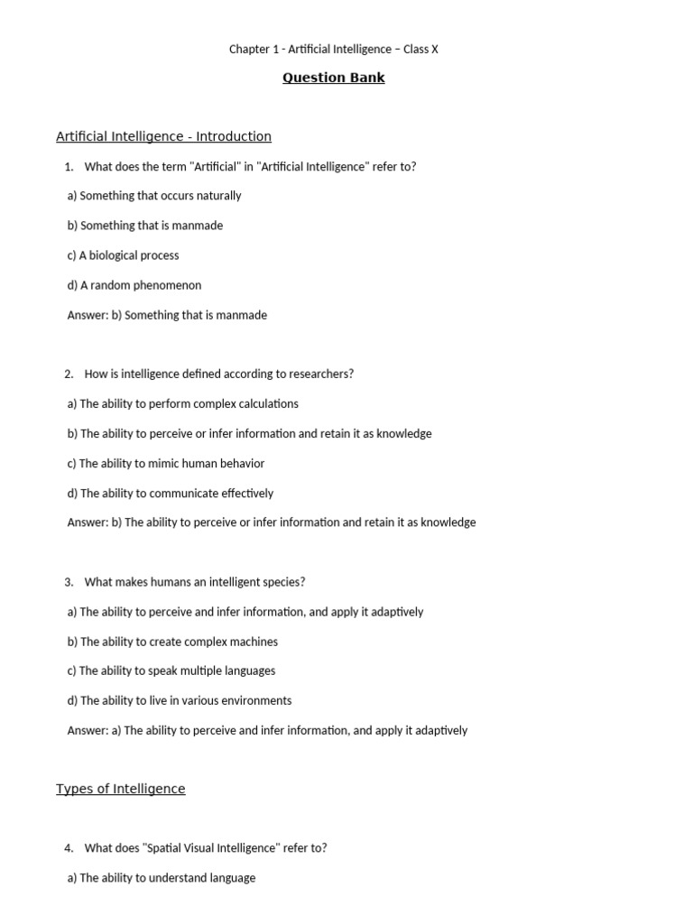 AI Chapter 1 Question Bank | PDF | Machine Learning | Artificial Intelligence