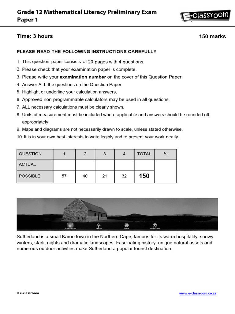 Grade 12 Mathematical Literacy Preliminary Exam Paper 1 | PDF