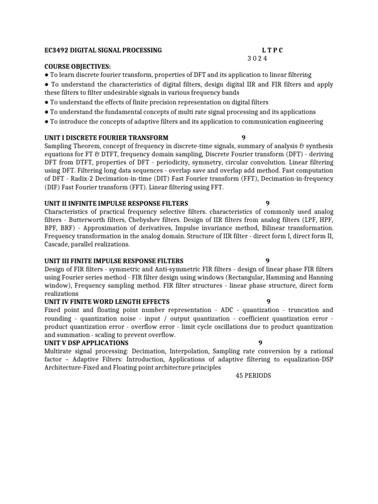 Ec3492 Digital Signal Processing L T P C | PDF | Discrete Fourier ...