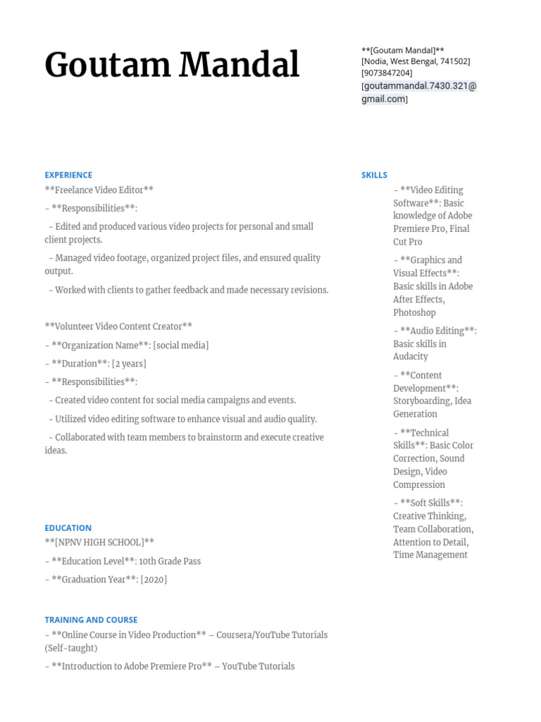 Goutam Mandal: Experience Skills | PDF