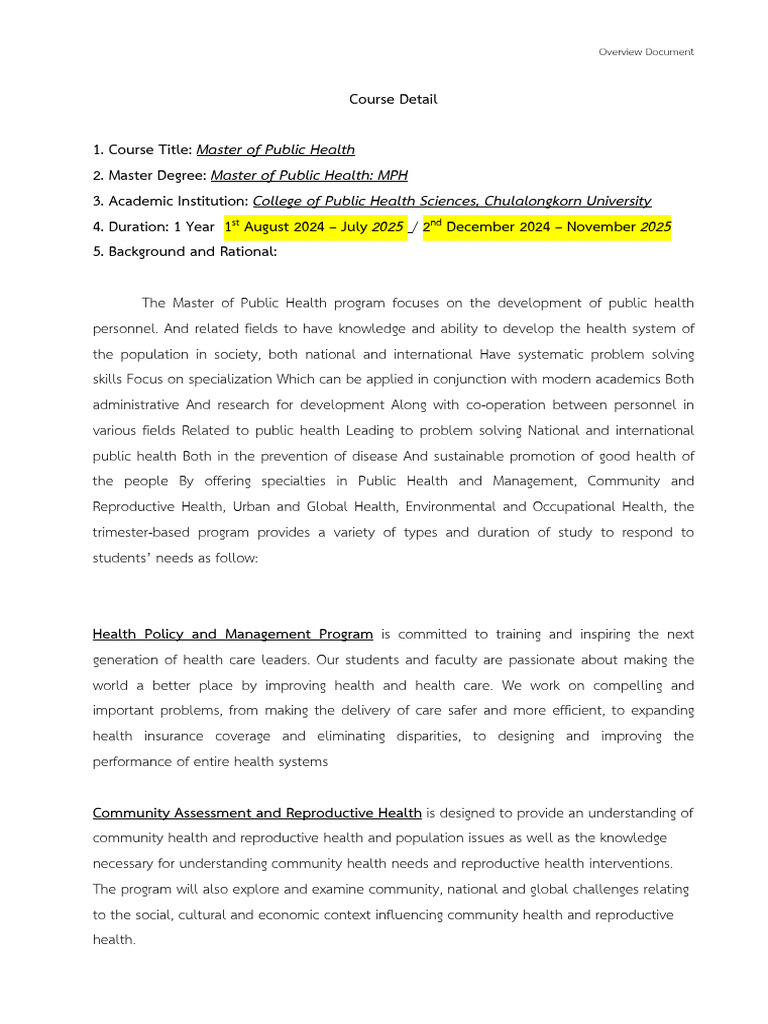 Curriculum Outline - MPH - 3MB | PDF