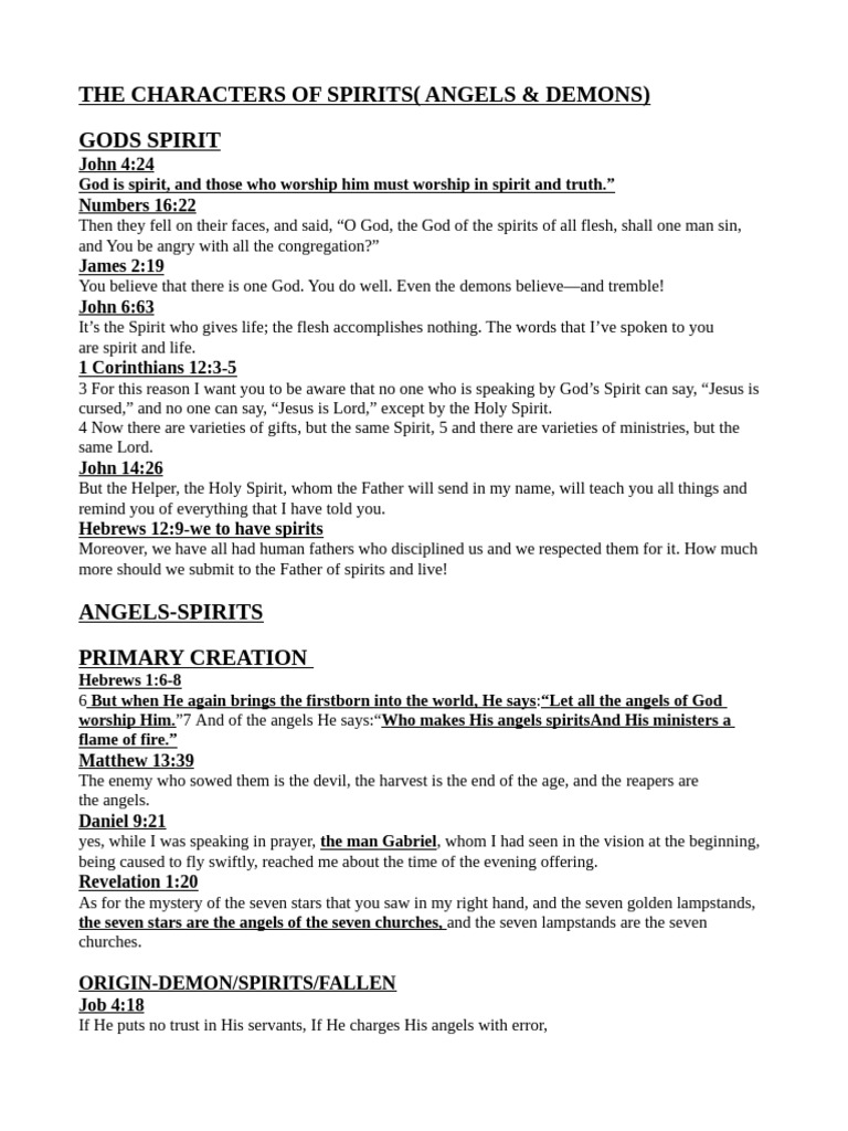 The Characters of Spirits Angels & Demons | PDF