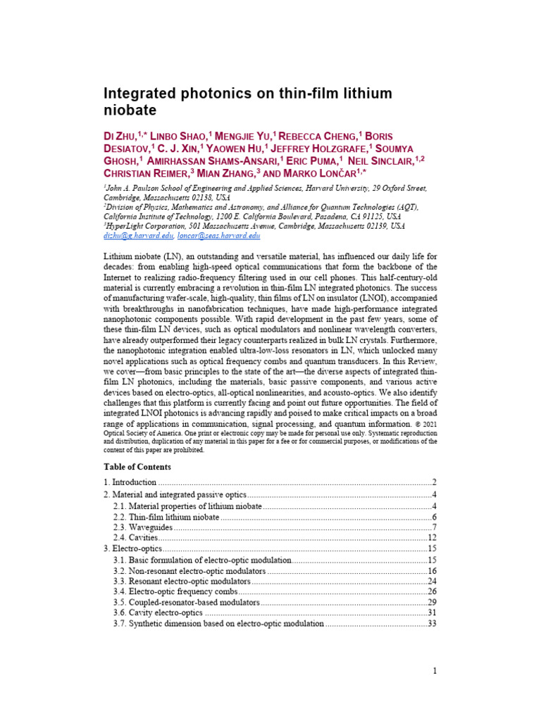 Integrated Photonics On Thin-Film Lithium Niobate | PDF