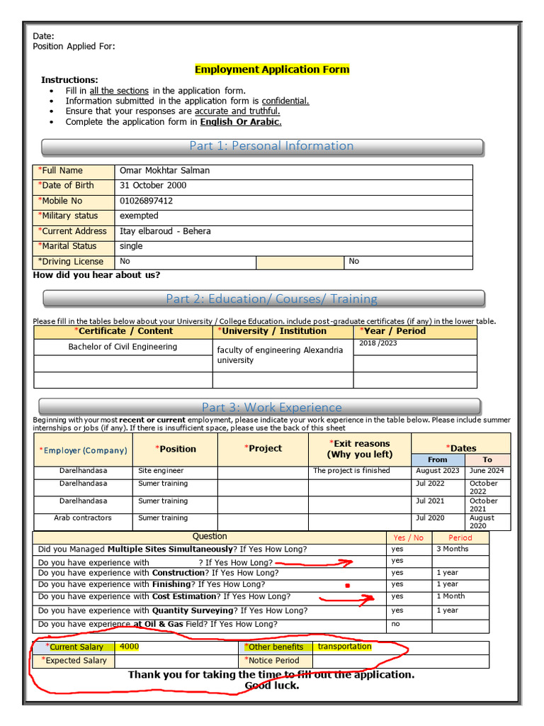 CIVIL Employment Application | PDF