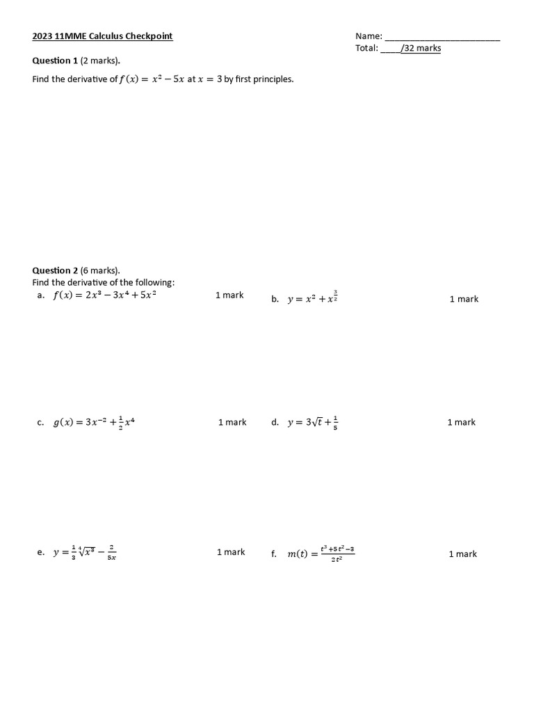 2023 11MME Calculus Checkpoint v3.0 | PDF