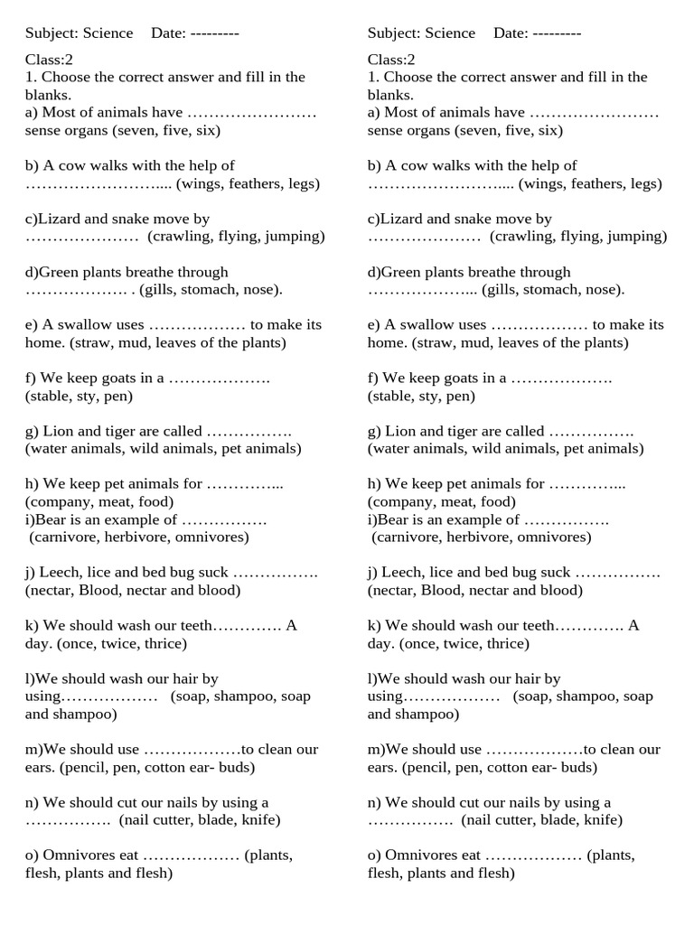 class 2 science question | PDF