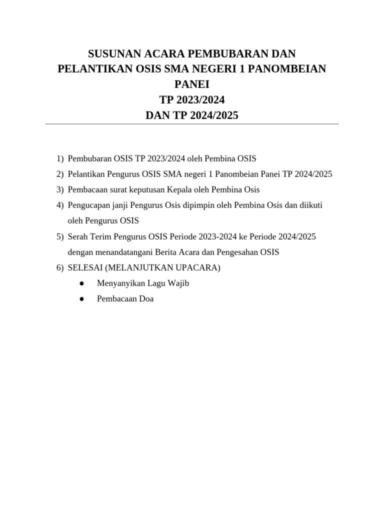 Susunan Acara Pembubaran Dan | PDF