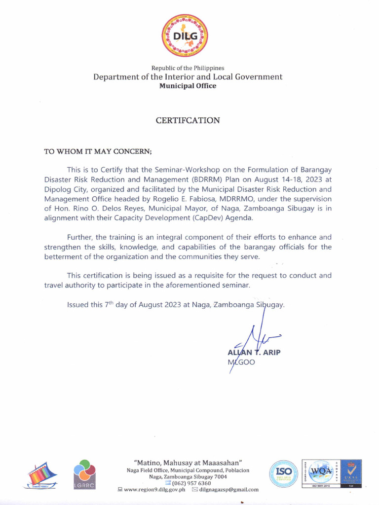 Certification Ldrrmo | PDF