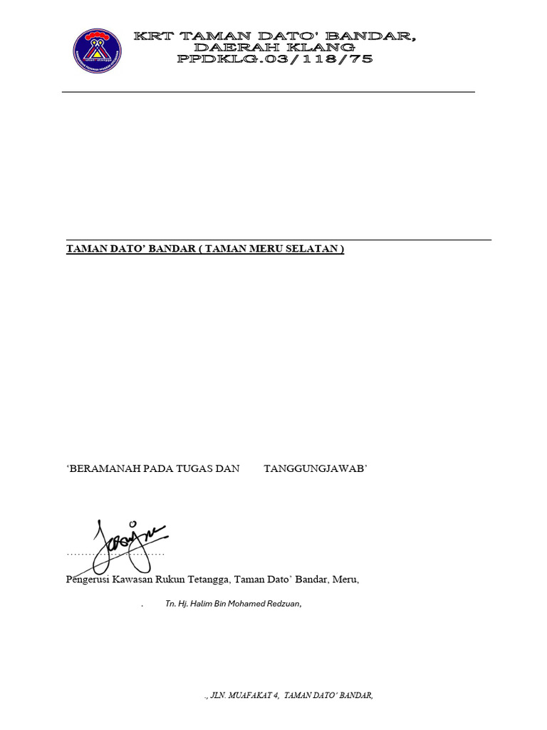SURAT Bersih Parit TDB YB | PDF | Perjalanan