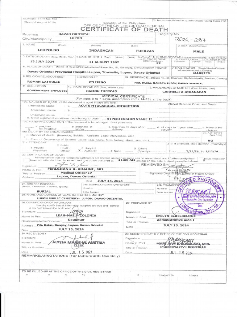 Death Cert - Front | PDF