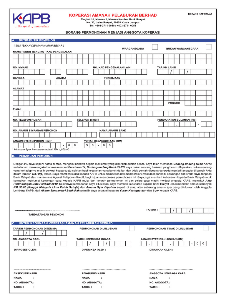 KAPB-Borang Permohonan Menjadi Anggota Koperasi | PDF