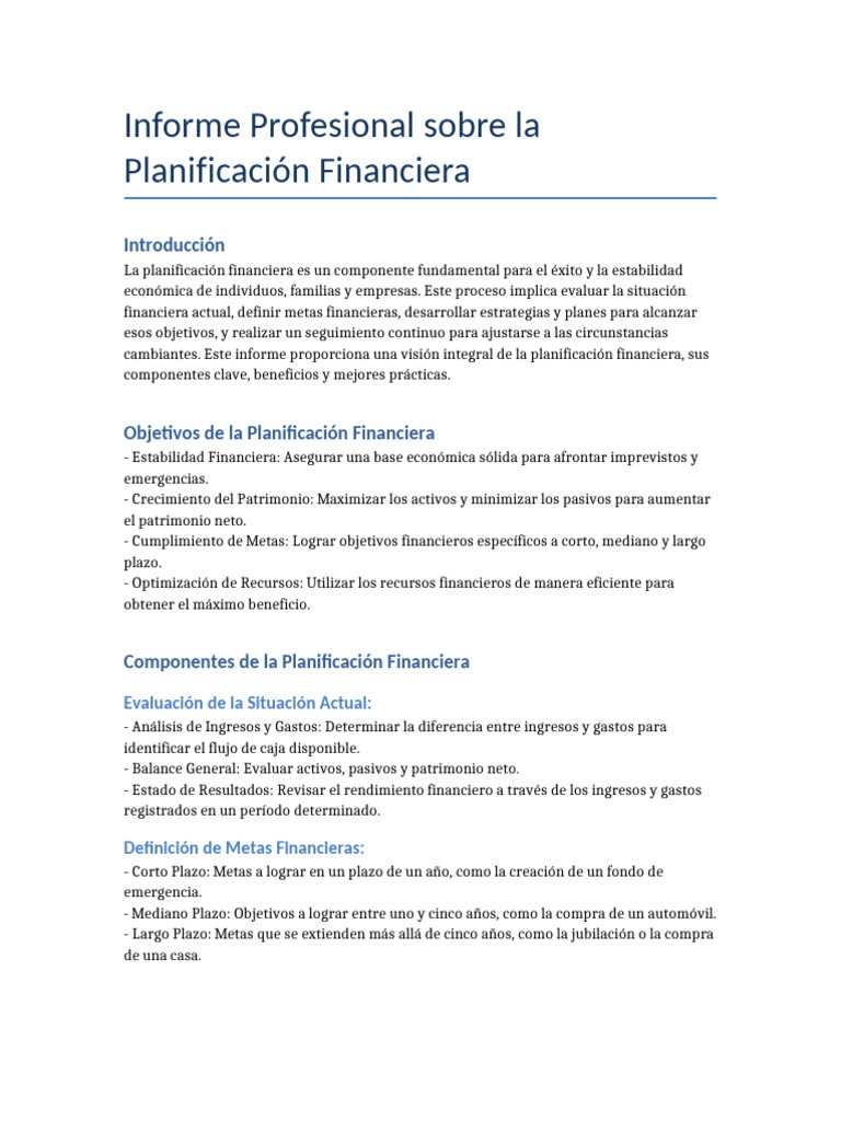 Informe Planificacion Financiera | PDF
