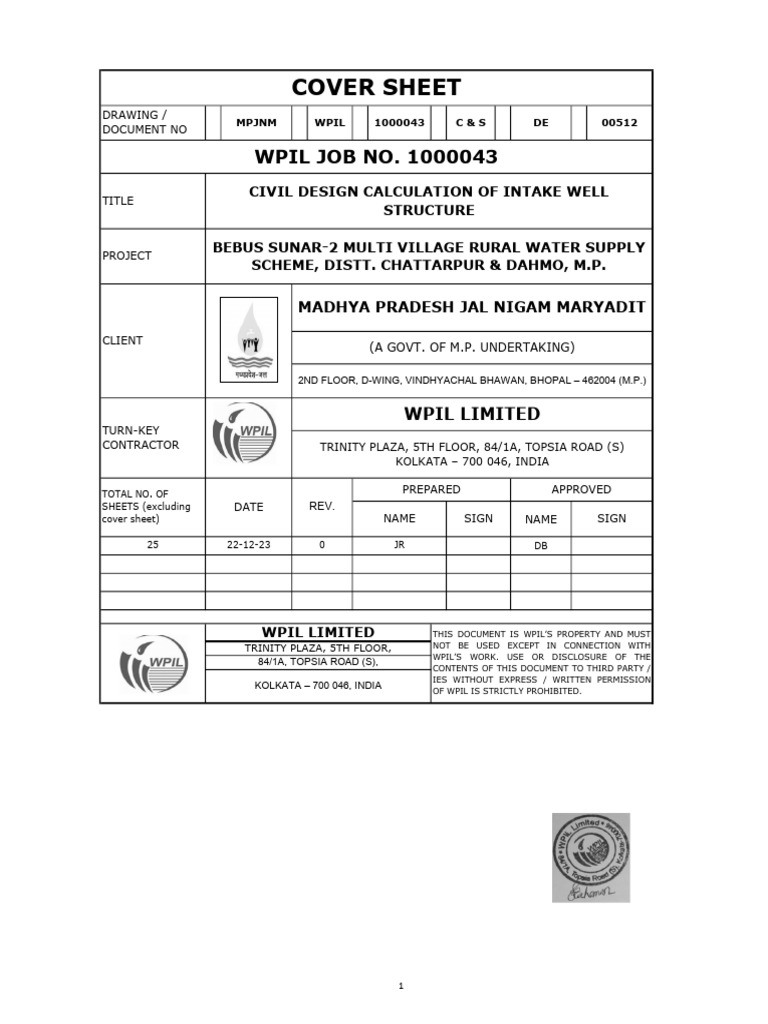 Design Calc of Intake Well - Bs - r0 | PDF