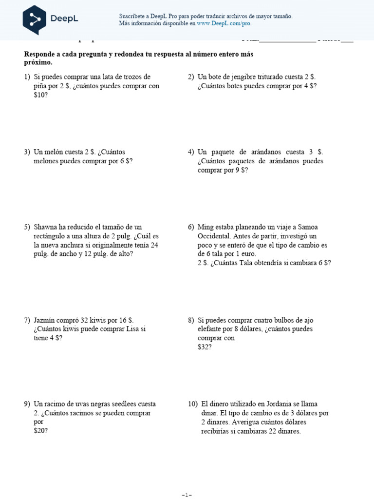 Proportion Word Problems Es | PDF