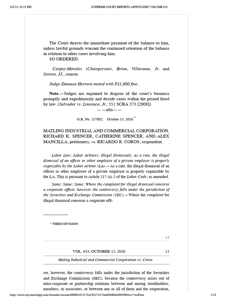 Matling Vs Coros | PDF