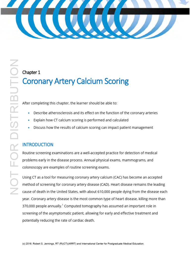Chapter 1 - Coronary Artery Calcium Scoring | PDF