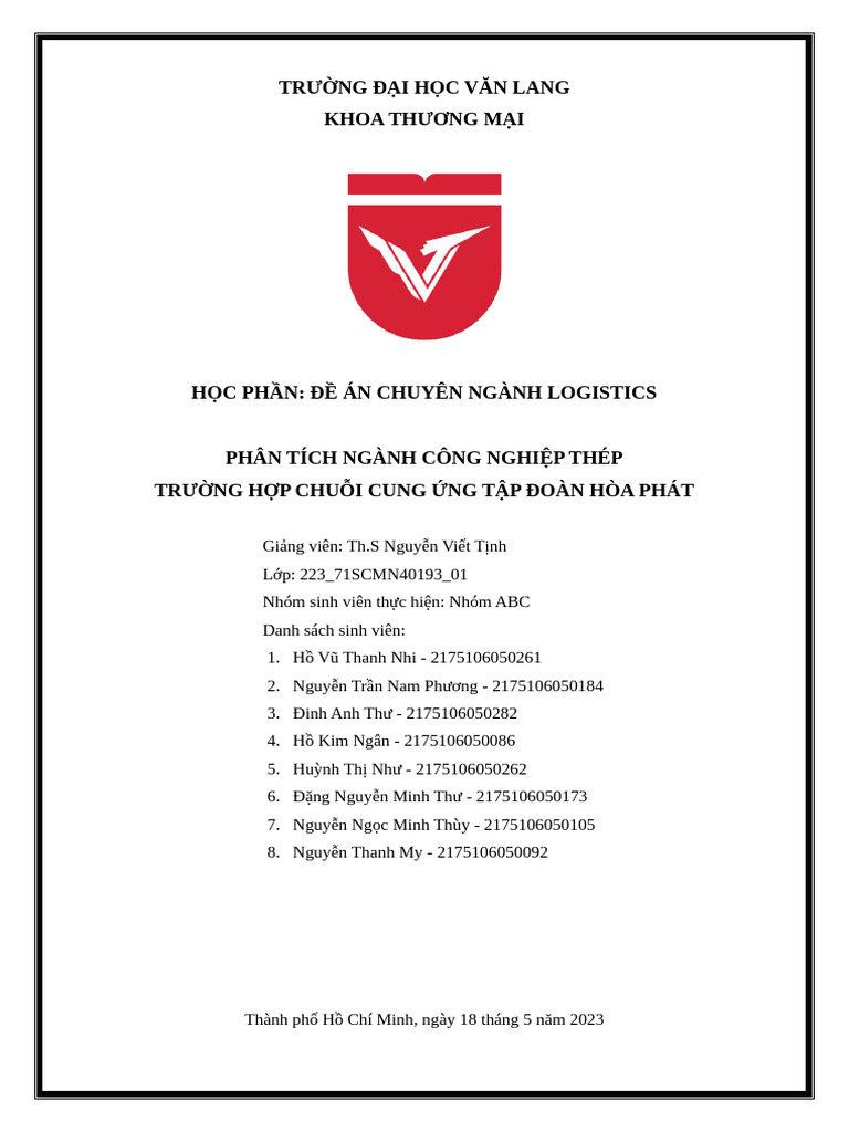 Đề án chuyên ngành Logistics - Nhóm ABC - Hòa Phát | PDF