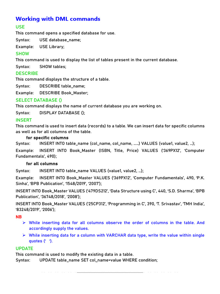 Working With DML Commands | PDF