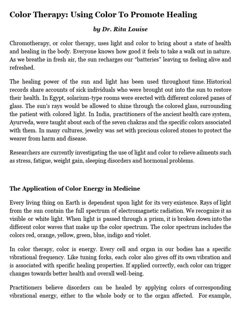 Healing Through Color Therapy Techniques | PDF | Electromagnetic ...