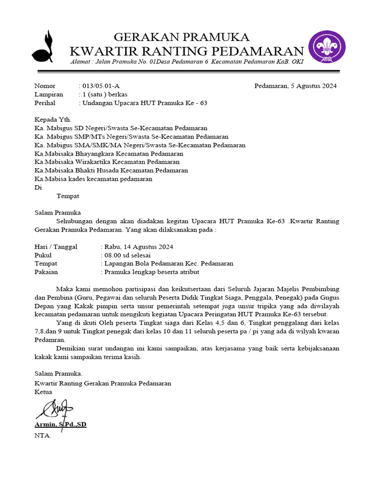 Undangan HUt Pramuka Ke-63 | PDF