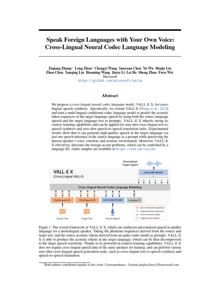 Speak Foreign Languages With Your Own Voice Cross-Lingual Neural Codec Language Modeling | PDF