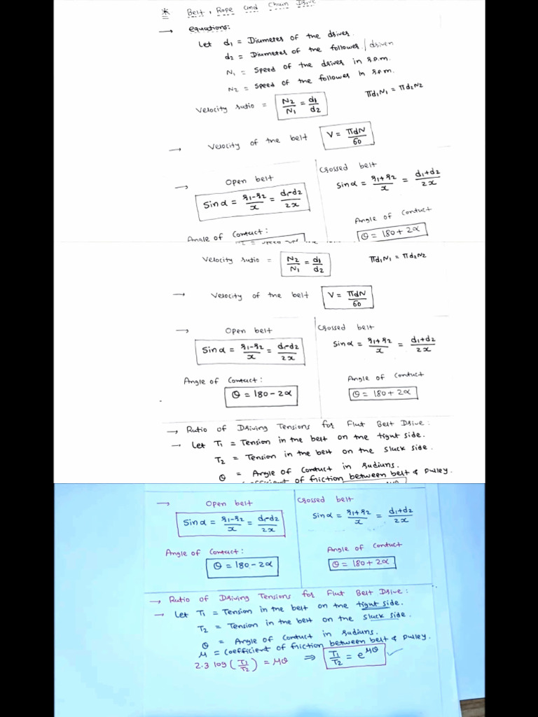 Flat Belt Drive Formula Sheet | PDF | Teaching Methods & Materials