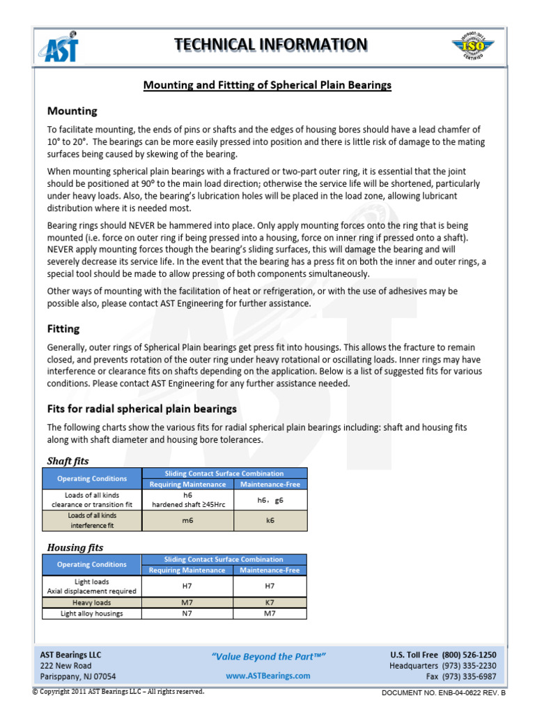 Spherical Bearing Tolerances | PDF