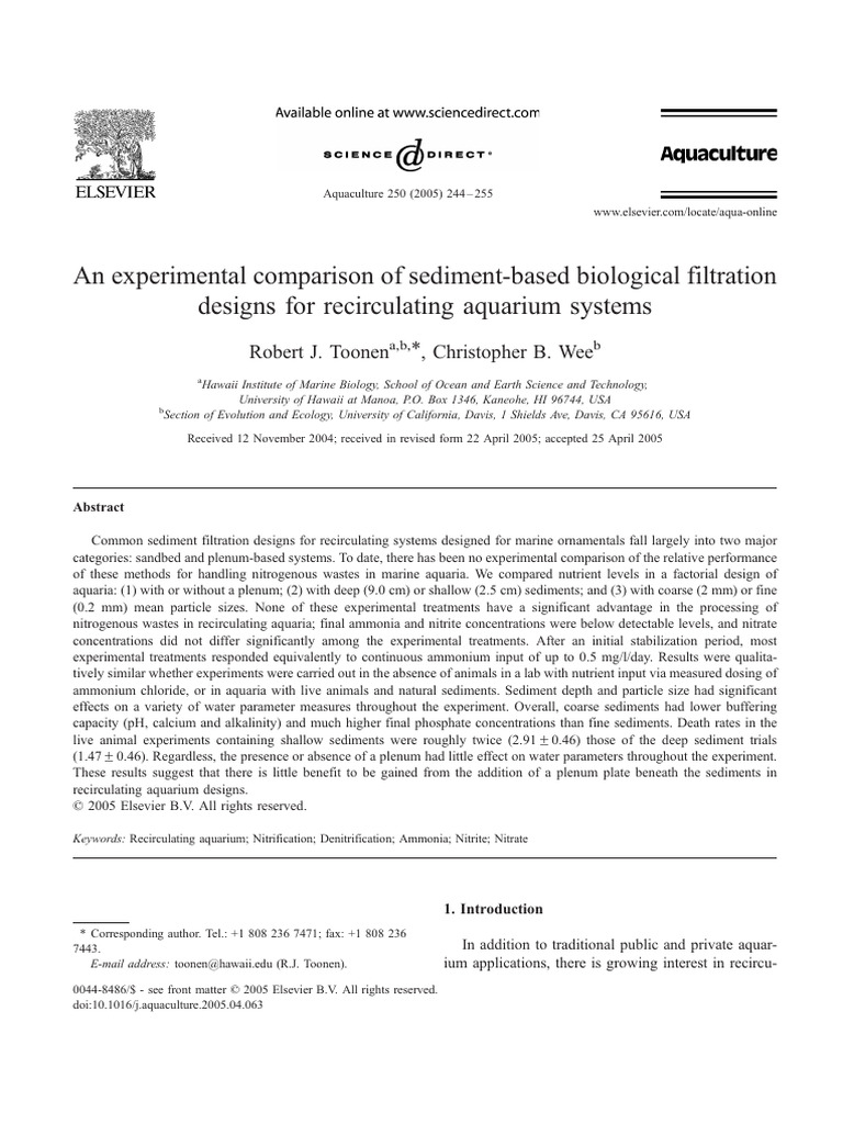 An Experimental Comparison of Sediment-Based Biological Filtration ...