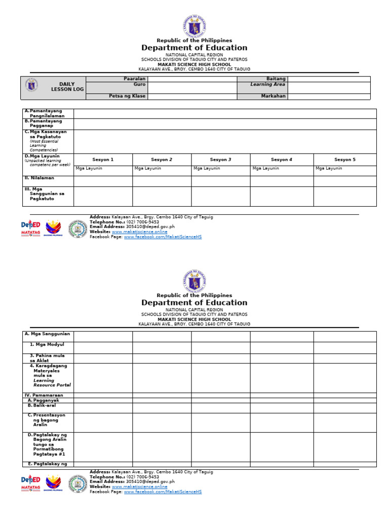 DLL Template Sa Filipino | PDF