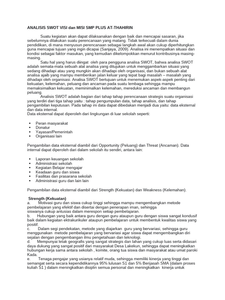 426688470-Analisis-Swot-Visi-Dan-Misi-Smp | PDF
