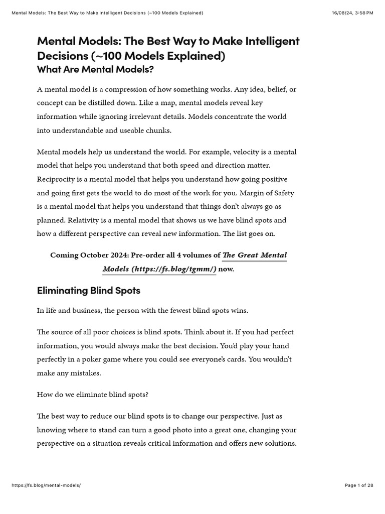Mental Models: The Best Way To Make Intelligent Decisions ( 100 Models ...