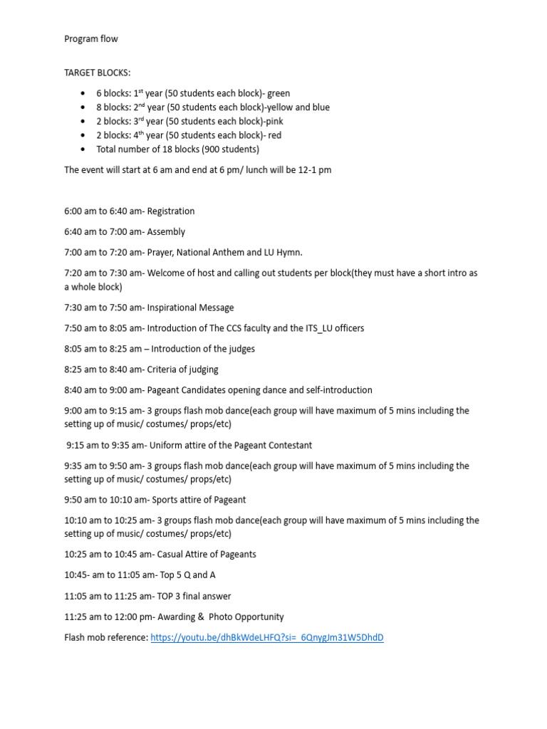 Program Flow With Block Presentations and Pageant Segments1 | PDF