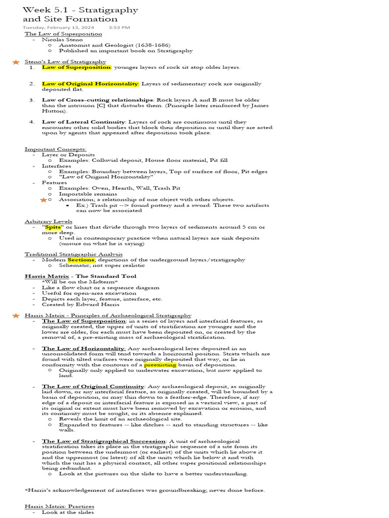 Week 5.1 - Stratigraphy and Site Formation | PDF