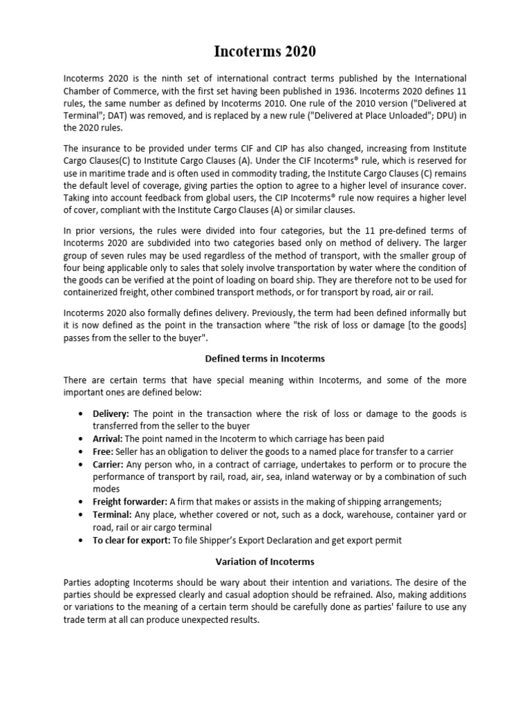 Incoterms 2020 | PDF
