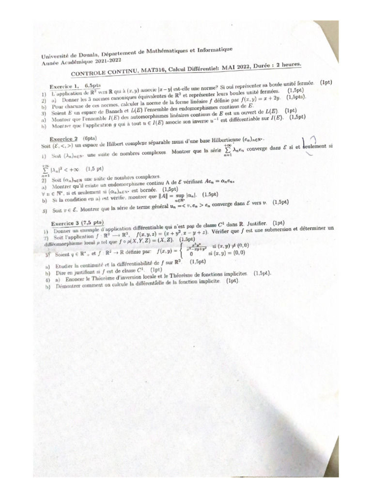 Anciens Sujets Calcul Diff 3 | PDF