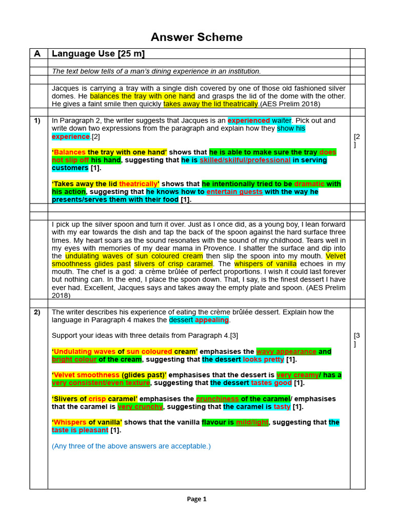NCHS Upper Sec EL Comprehension Language Use Question Types Practice (ANS) | PDF