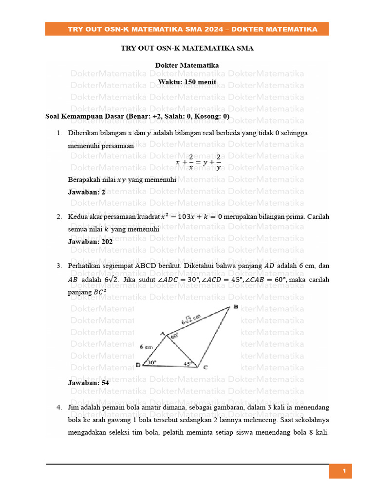 Soal Try Out SMA Dokter Matematika 2024 | PDF
