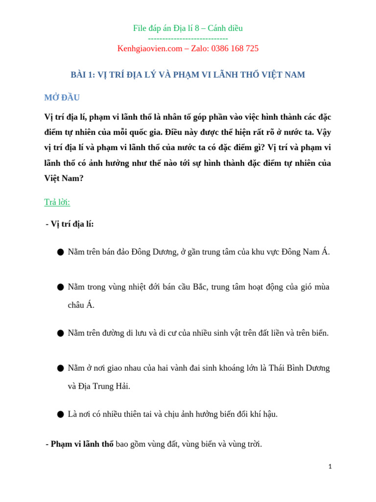 Da Dia 8 CD Bai 1. VI Tri Dia Ly Va Pham VI Lanh Tho Viet Nam | PDF