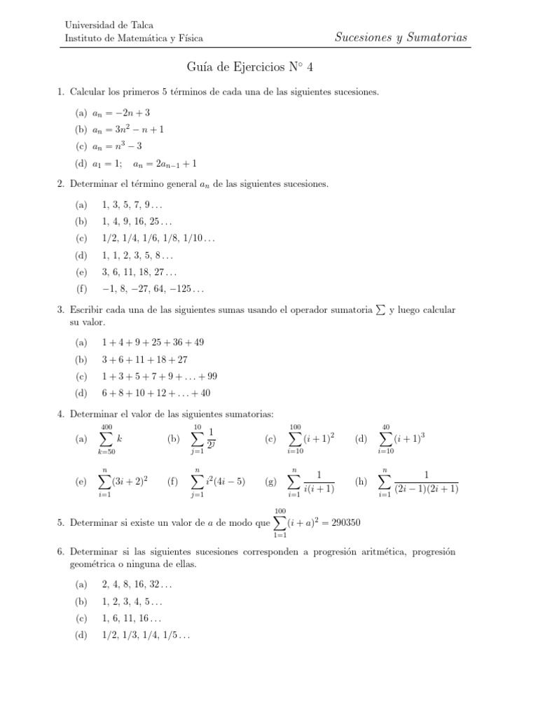 Guia 4 Sucesiones y Sumatorias | PDF