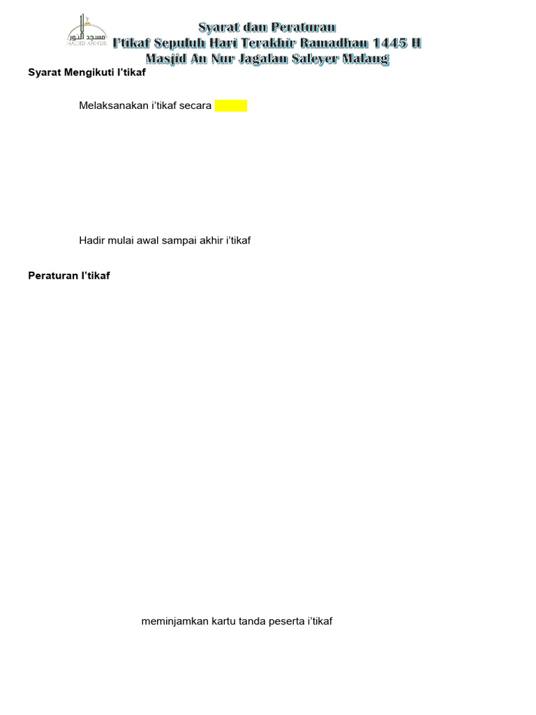 Syarat Dan Peraturan I'Tikaf | PDF