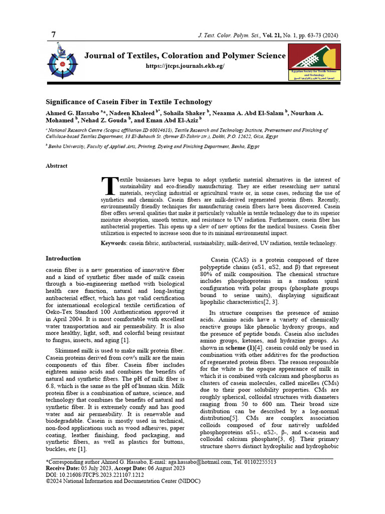 Significance of Casein Fiber in Textile Technology | PDF